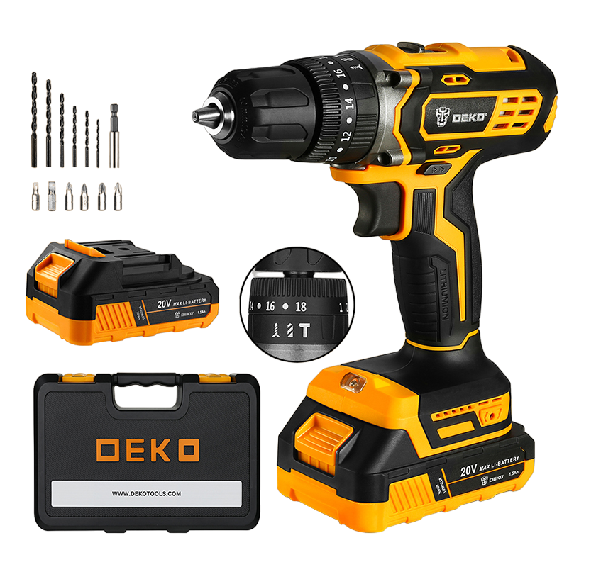 DEKO 20V Cordless Impact Drill With 2pc 2.0Ah Lithium-Ion Battery & 1pc ...